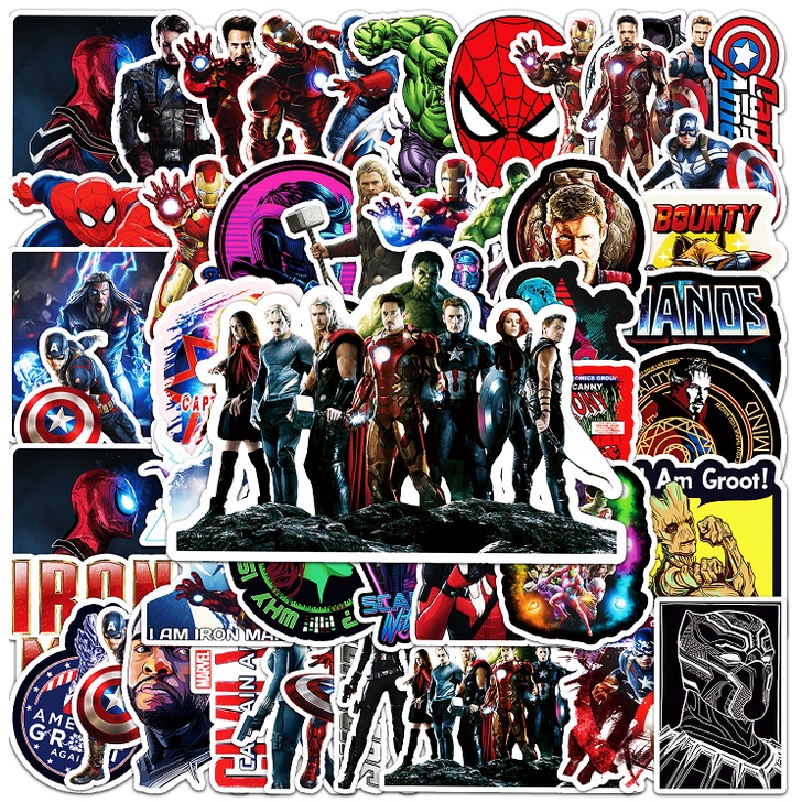 50 Piece Funny Marvel Superhero Stickers Waterproof DIY For Phones ...