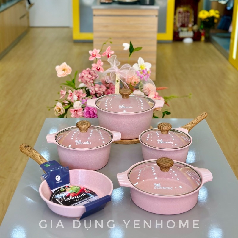 Set of 4 premium Ecoramic Platinum pots, not picky about the kitchen (1 ...