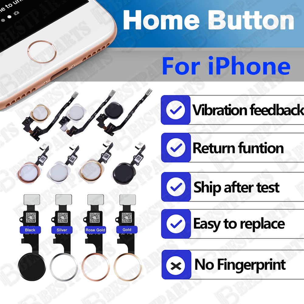 Home Button compatible for iPhone 6 6s 7 plus 8 5S se Flex Cable No ...