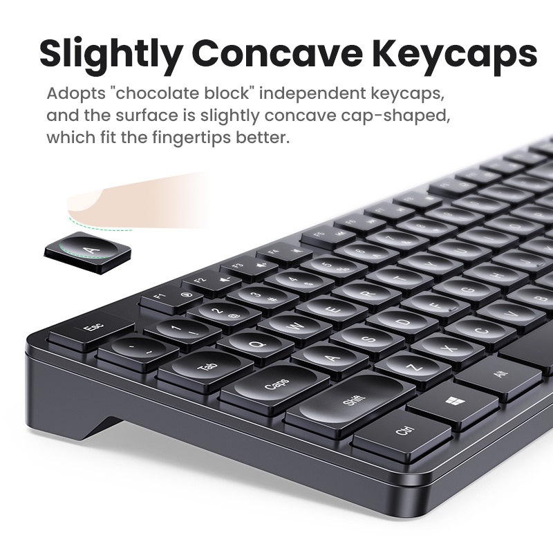Ugreen 2.4G Wireless Keyboard Mouse 2.4G 104 Keys Concave Keycaps for ...
