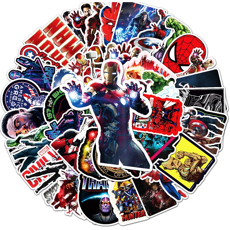 50 Piece Funny Marvel Superhero Stickers Waterproof DIY For Phones ...