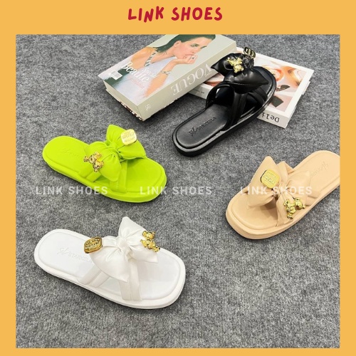 Women's Platform Slippers With Large Puff Bows, Horizontal Straps With ...