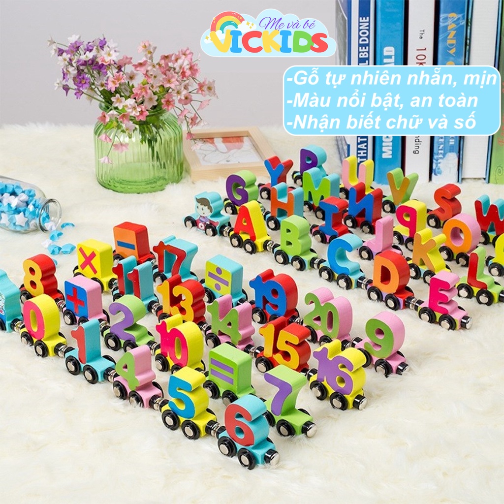Large 27-piece Wooden Magnetic Letter and Number Train, 1.5m long for ...