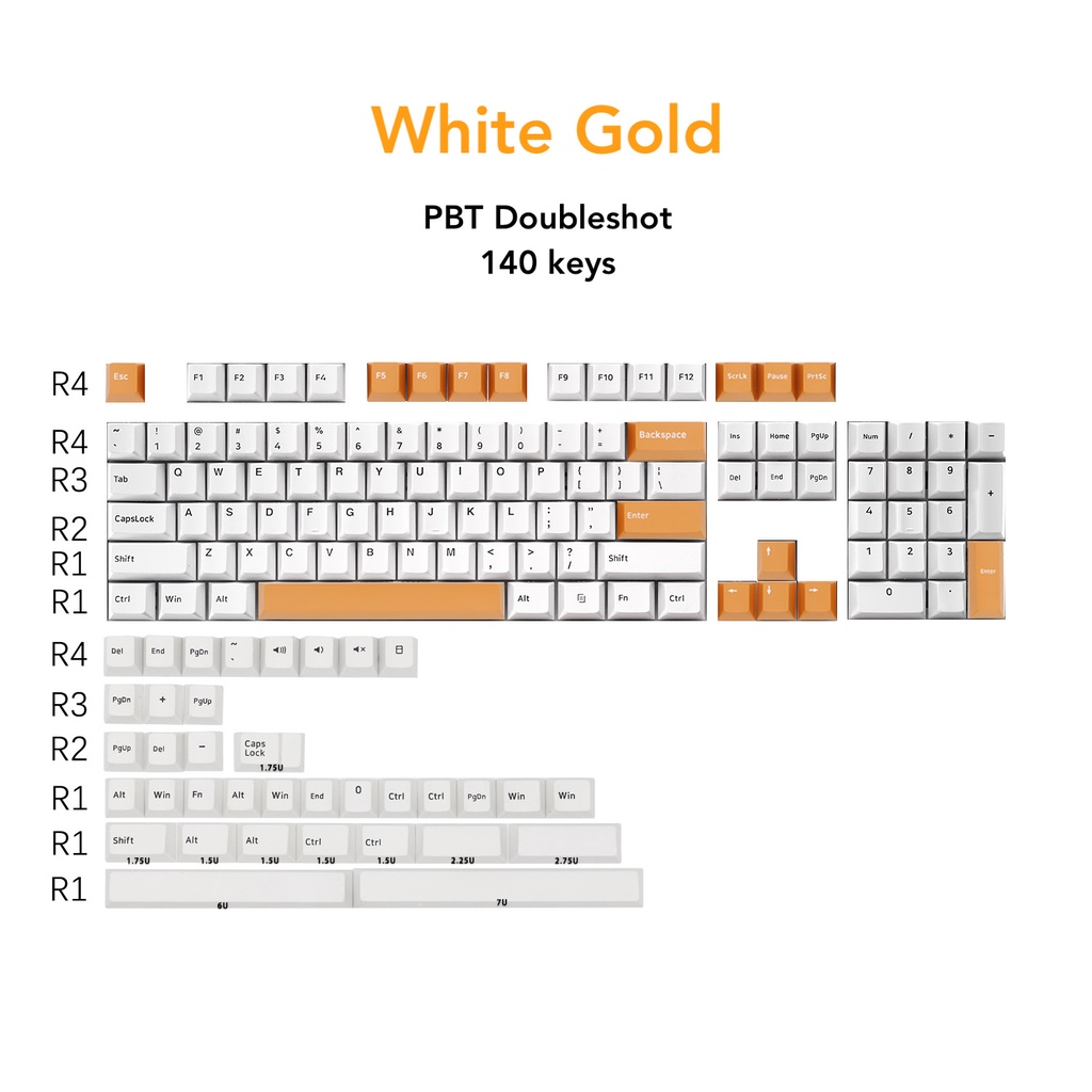 Keycap WHITE GOLD Cherry profile PBT Doubleshot 140 keyboard buttons ...