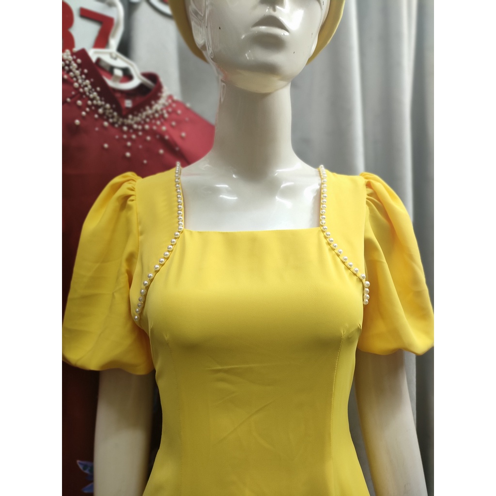 Stylized Square-Neck Yellow Ao Dai - T17 | Shopee Malaysia