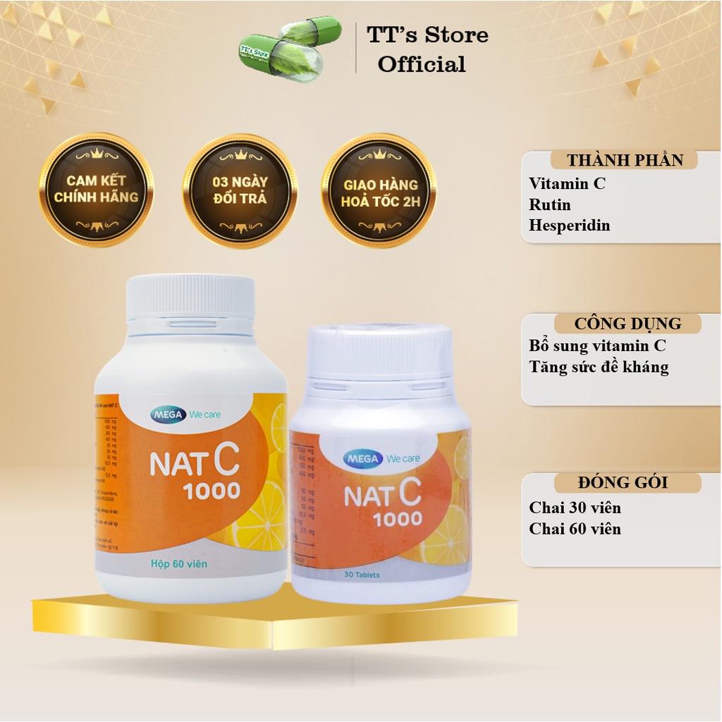 Mega We Care Nat C 1000 (Vial Of 30 Tablets, Bottle Of 60 Tablets ...