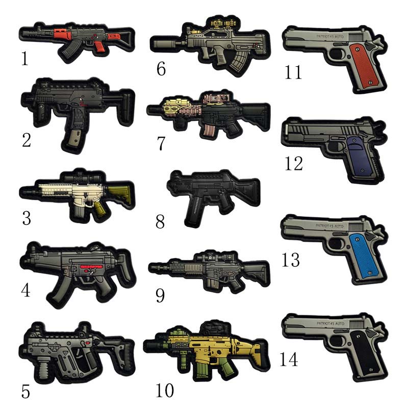 3D PVC Rubber Morale Patches Mini Weapon Pistol,Rifle Army Badge ...