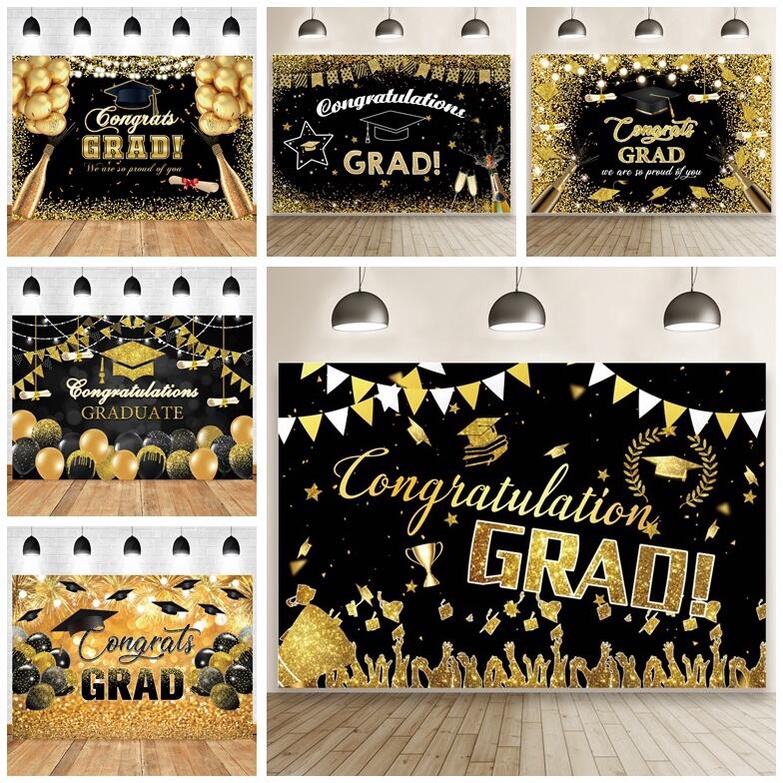 5x3ft Black and Gold Graduation Photographic Backgroup Champagne ...