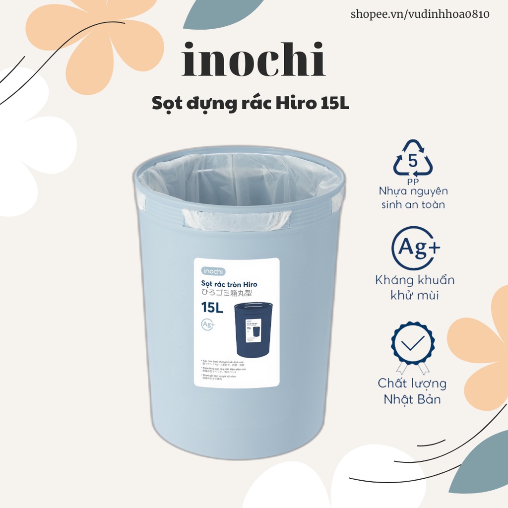 Inochi round plastic wastebasket capacity 5L-10L-15L (antibacterial and ...