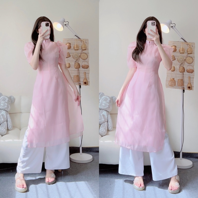 Studio-kenz Pink Silk Chiffon Ao Dai Set | Shopee Malaysia