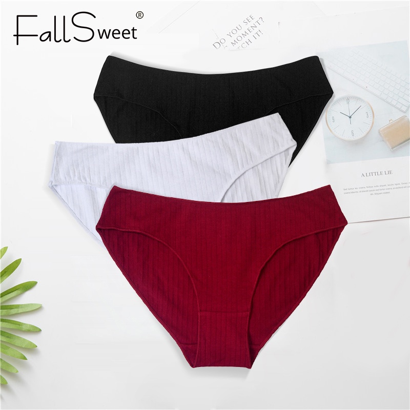 FallSweet Women's Mid Waist Panties Plus Size Cotton Briefs Solid Color ...