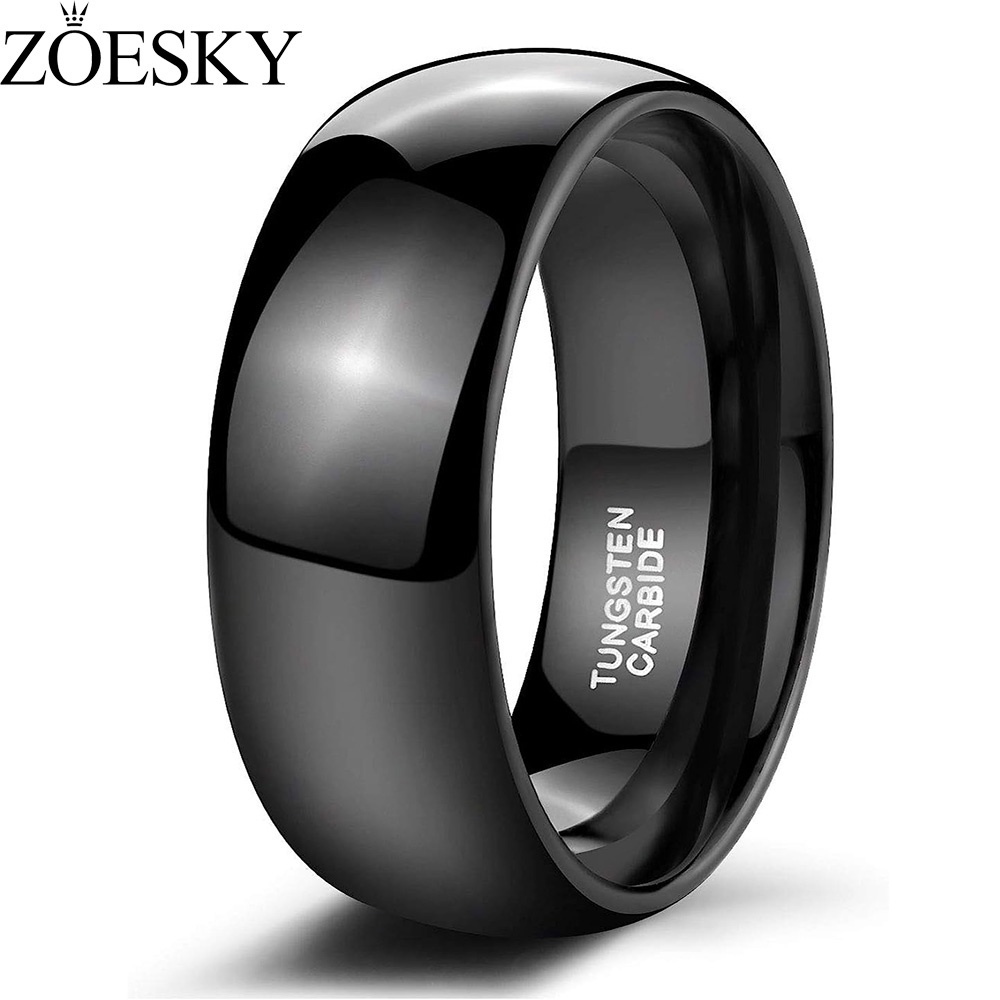 ZOESKY 8mm Black Tungsten Ring for Men Wedding Band Domed High Polish ...