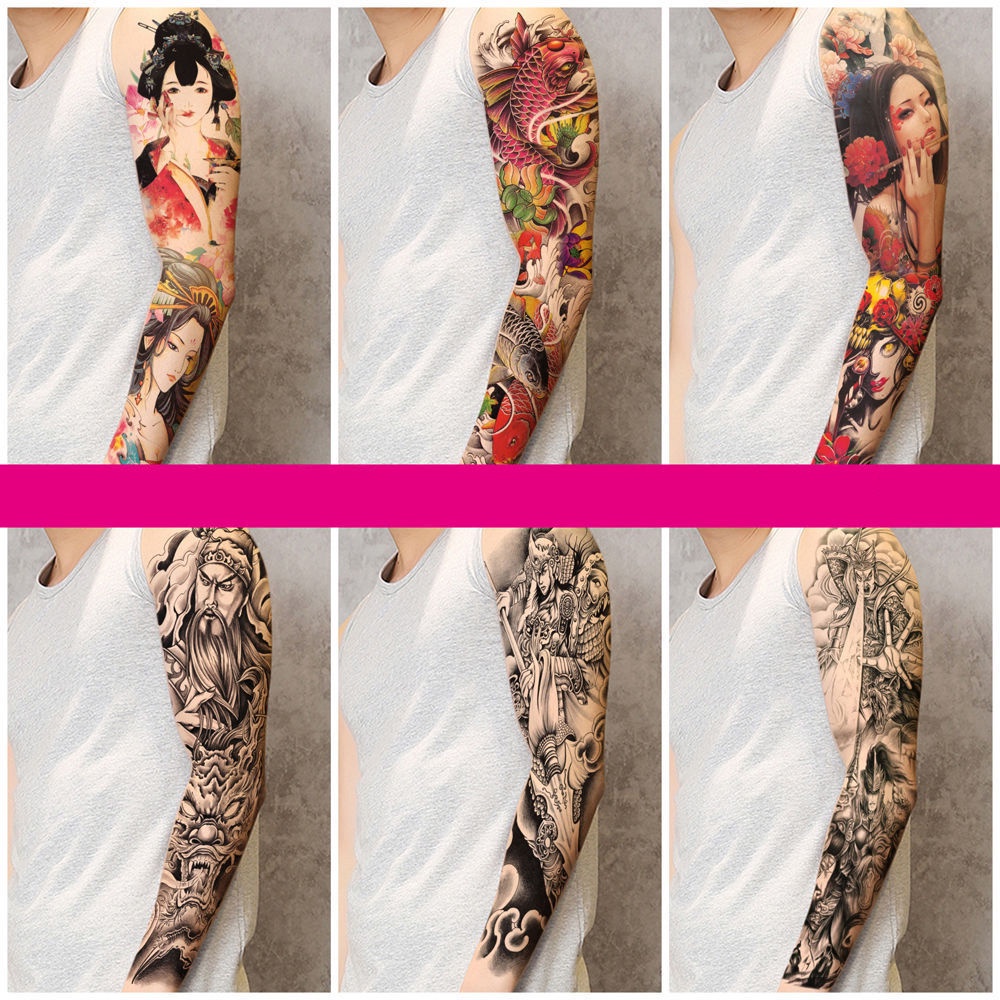 全臂花臂纹身贴防水防汗持久男女全臂纹身关公鲤鱼孙悟空Arm spend arm tattoo paste waterproof and ...