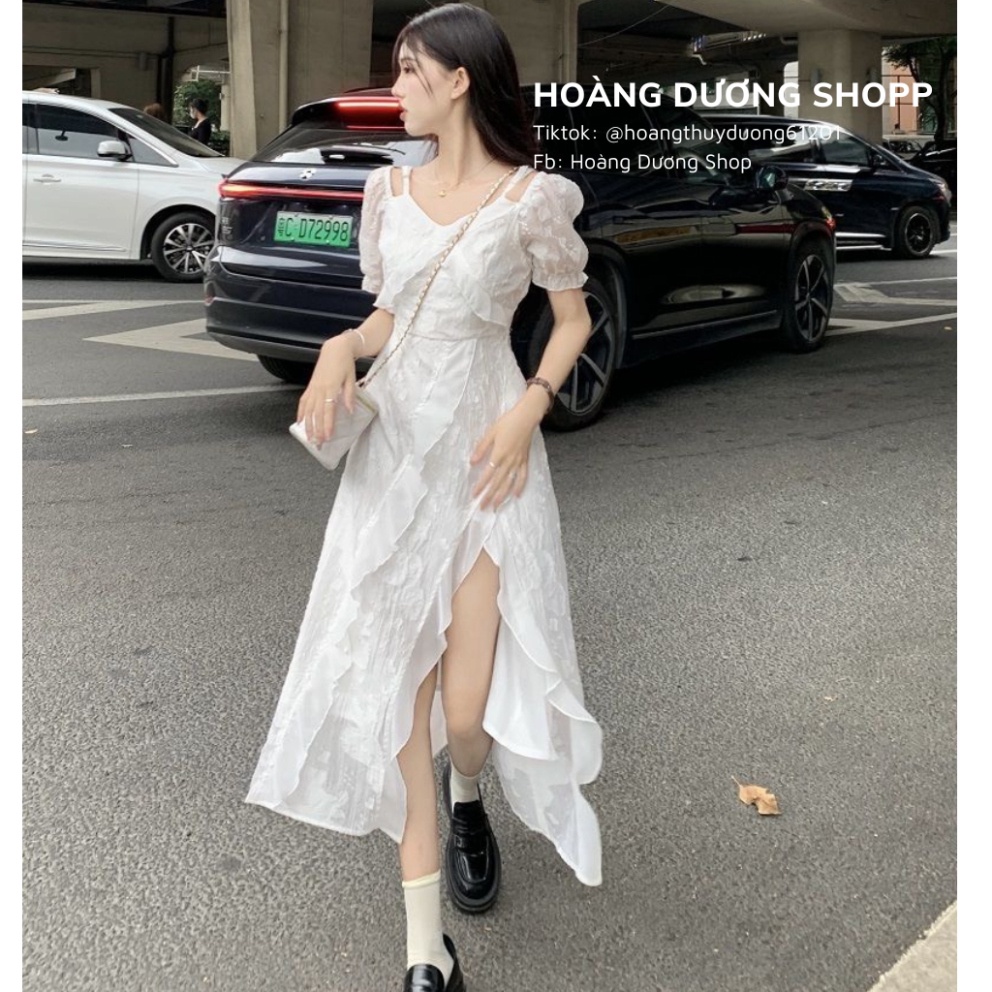 (Ready Stock) Lady dress open shoulder dress designed split flaps ...