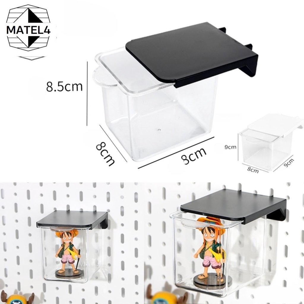 Black and white sliding square display box with 3 pins for pegboard, 3 ...