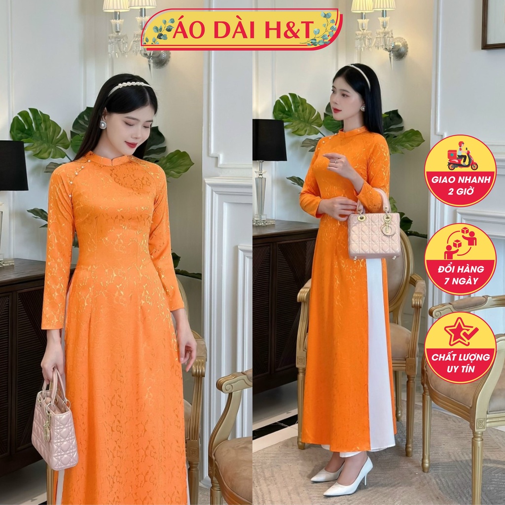 New Style Ao Dai For Women Traditional Ao Dai Brocade Gentle Orange ...