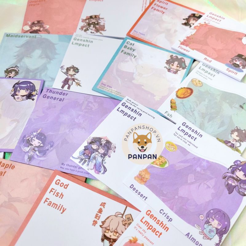 Genshin Impact notepad (with glue) - Hutao, Xiao, Kazuha, Raiden ...