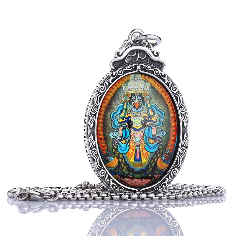 {现货}藏式唐卡扎基拉姆女财神吊坠钛钢开业护身符项链长辈礼品挂链Tibetan Tangka Zakiram Goddess of ...