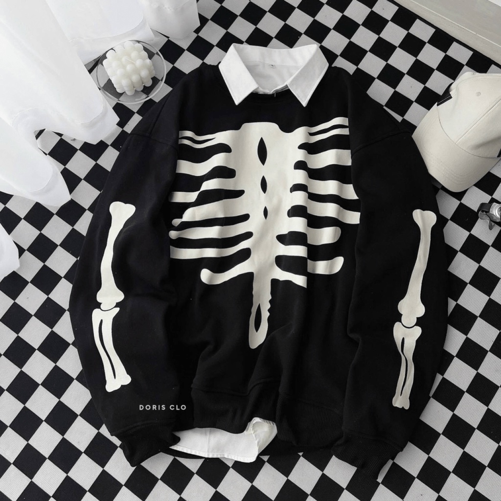 Loose format Sweatwr shirt with cool skeleton print, Jacket loose ...