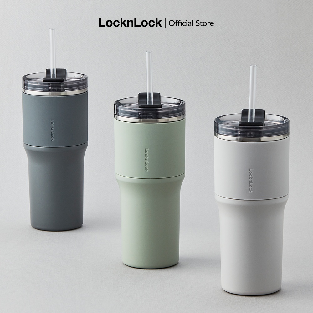 Lock&lock Metro Drive powder-coated thermos bottle 650ml with straw and ...
