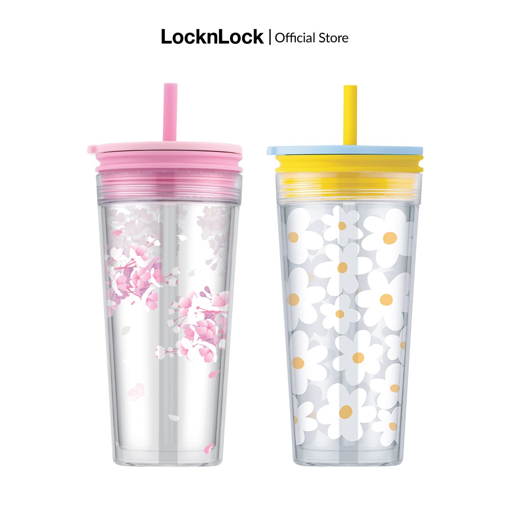 Double-layer plastic cup with straw Lock&Lock Bucket cold cup 580ml - 2 ...