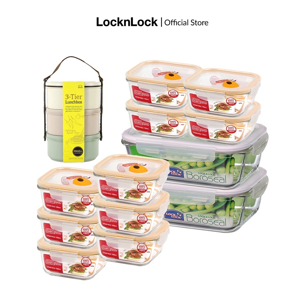 Set of 12 glass boxes and 1 3-layer lunch box Lock&Lock LLG214TS13 ...