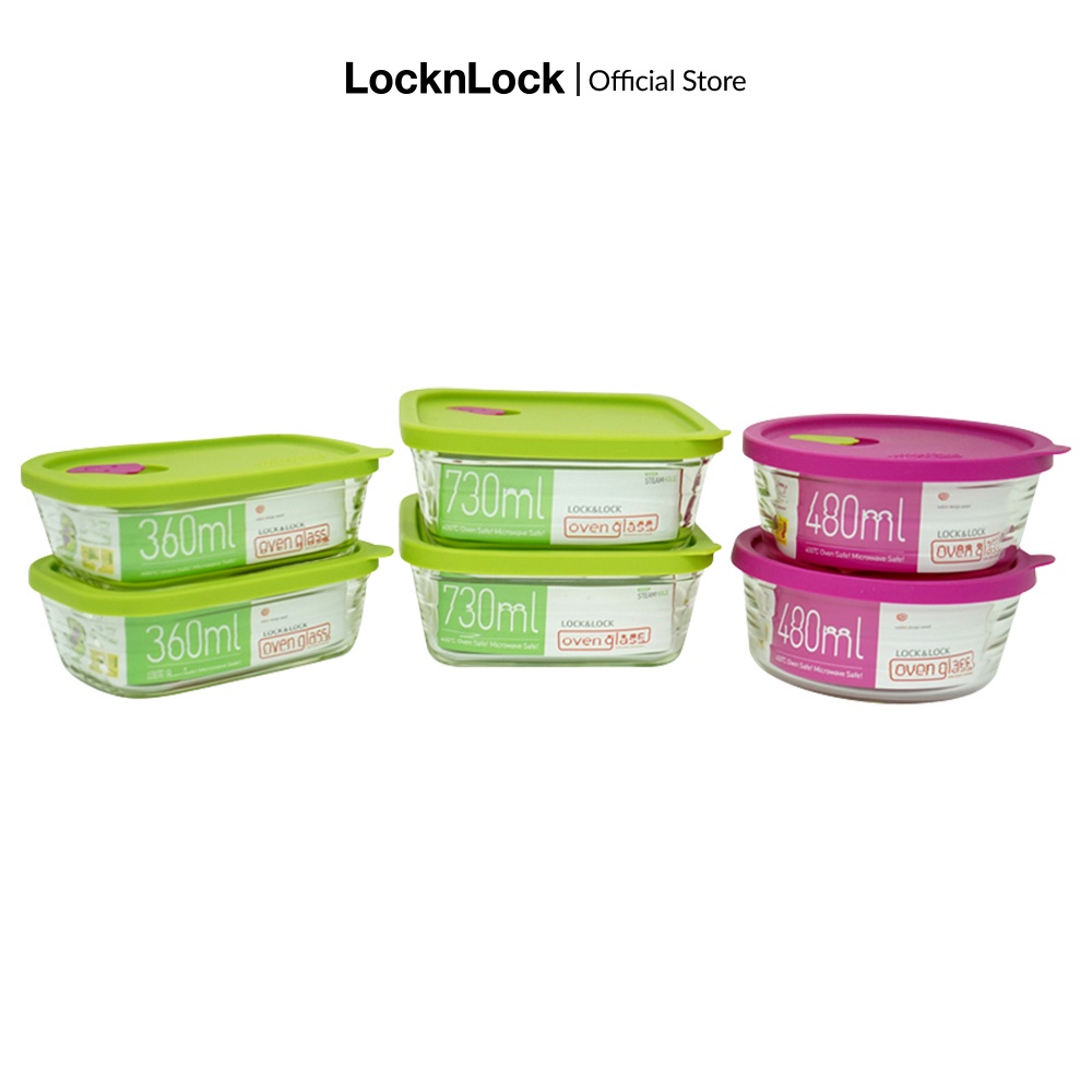 Set of 6 heat-resistant glass boxes Lock&Lock Wave Steam Hole LLG165S6 ...