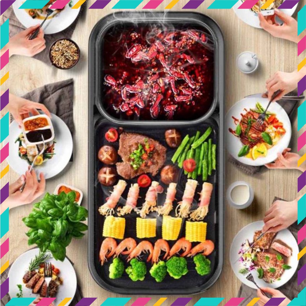 Large 2 in 1 grill hot pot, multi-function 2-compartment grill hot pot ...