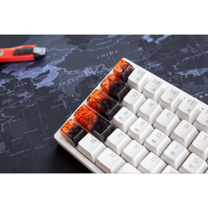 Set of 5 orange and black tone resin keycaps to decorate functional ...