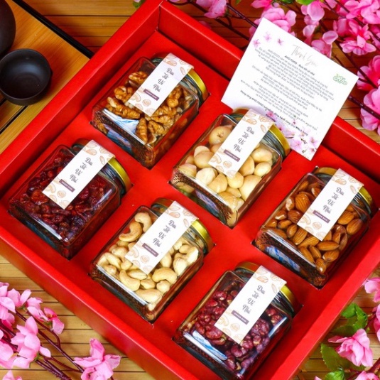 Tet Gift Box 2024, set Of 6 Piece Dried Fruits, Luxury Dried Seeds For ...