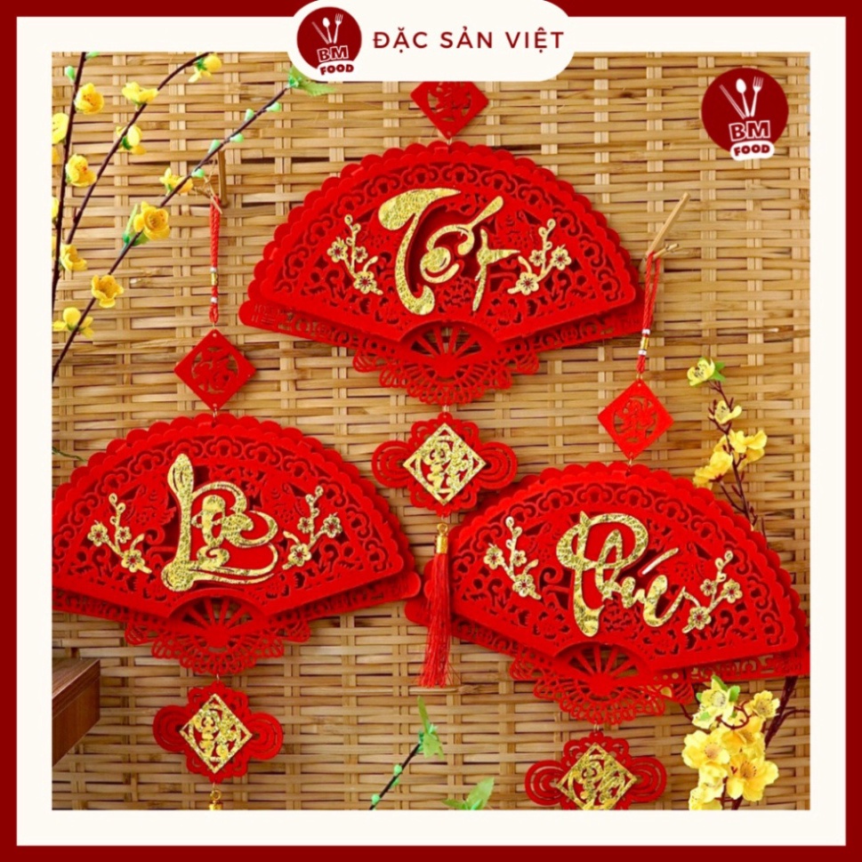 Khanh Red Velvet Fan Engraved with Letters CNY PHUC LOC [Free Hook ...