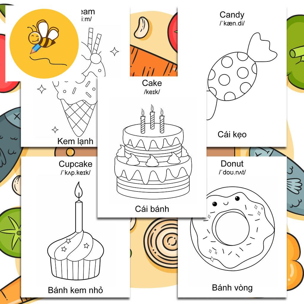 Bilingual Coloring Card Set with Food - Vegetables and Fruits Themes ...