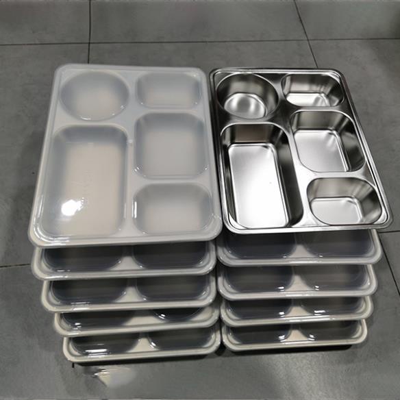 5-compartment stainless steel rice tray with thick lid for storing food ...