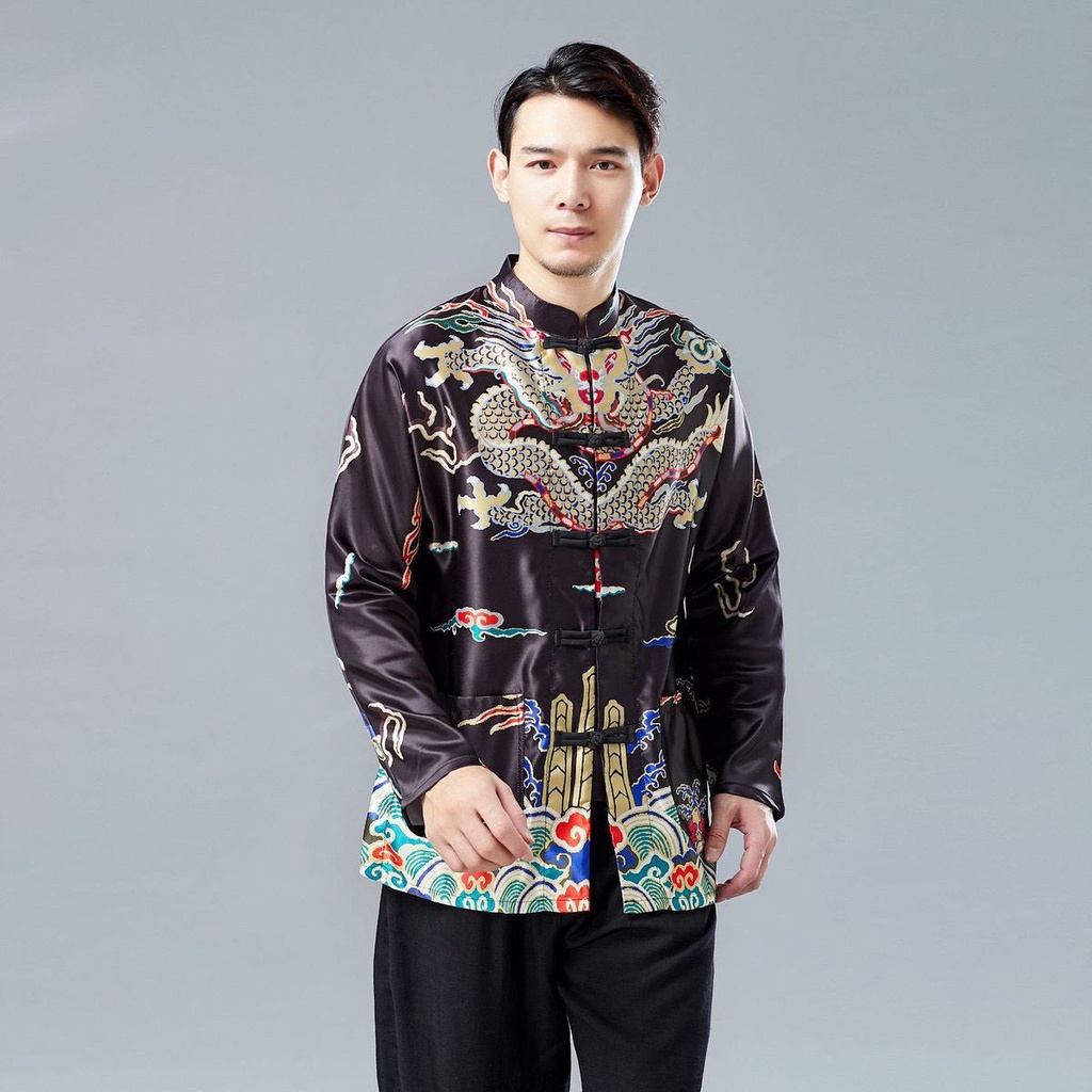2024.01.10 Chinese men's buckle Tang Suit ethnic dragon robe Printed ...