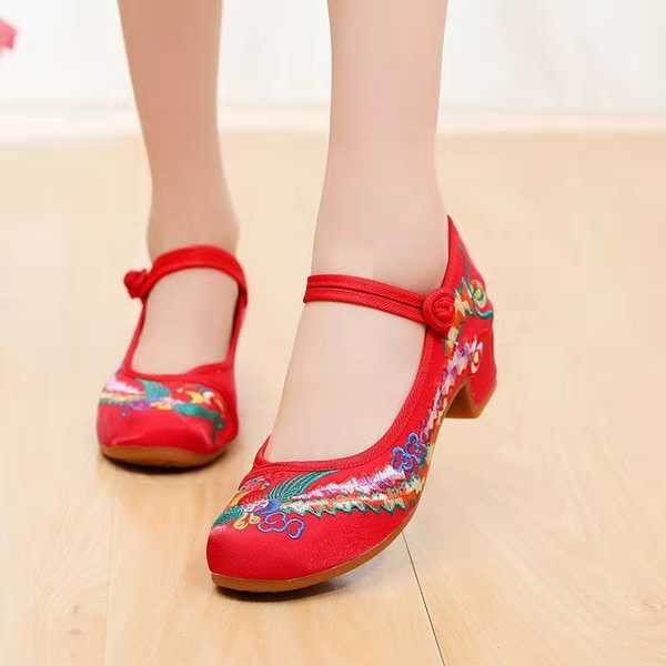 HanFu CNY Shoes Kasut kain lama Beijing dengan tumit persegi lembut ...