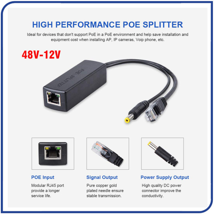 Poe Splitter Jack Splitter 48v to 12v | 5v for IP Camera, POE Power Adapter for good IP Camera ...