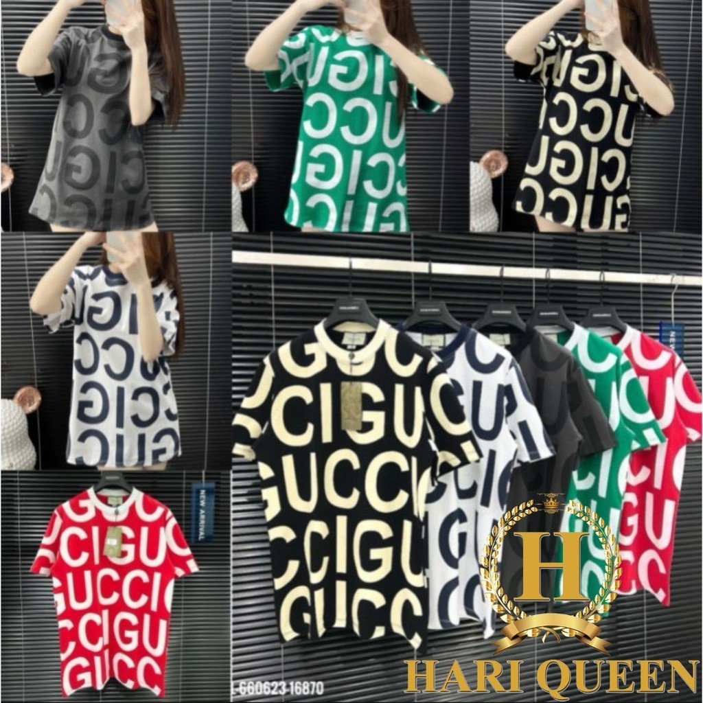 Gu letter short-sleeved t-shirt with large print and beautiful wide ...