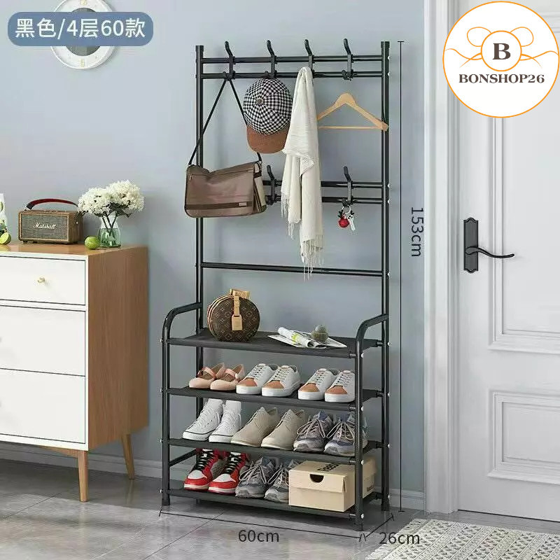 L-shaped multi-purpose shoe rack, shoe rack with 4-tier utility hanger ...