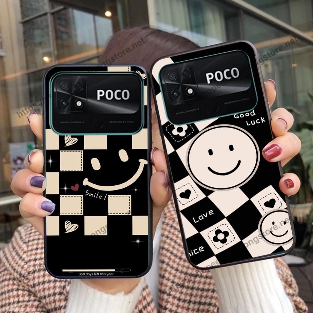 Xiaomi Poco C40 case with cute smiley face checkered pattern, very ...