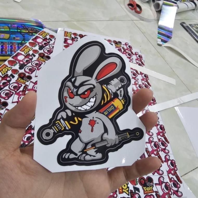 Sticker Rabbit Crazy Holding Fork OH 10cm - High Quality 3-Layer Stamp ...