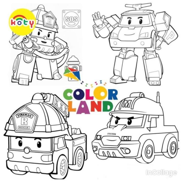 Coloring Pages Poli Robocar and Friends - Set of 10 A4 A5 Coloring ...