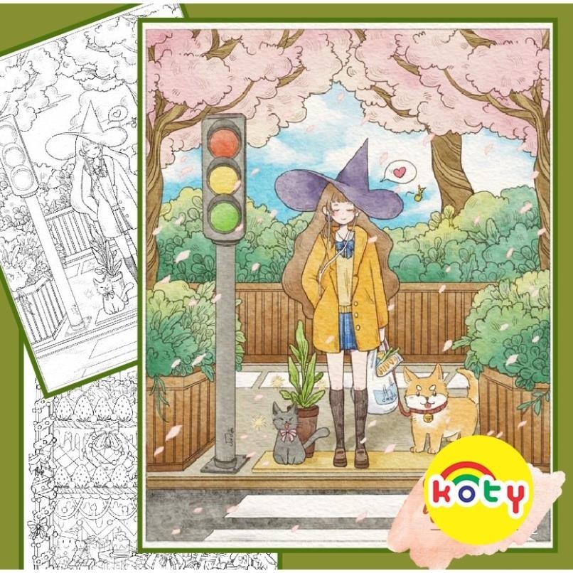 Set Of 20 "Beautiful Witch Girl" Coloring Pictures A4.A5 Beautiful ...