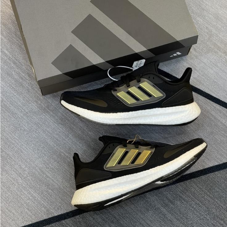 Adidas Pureboost 22 unisex running sneakers Full black with yellow ...