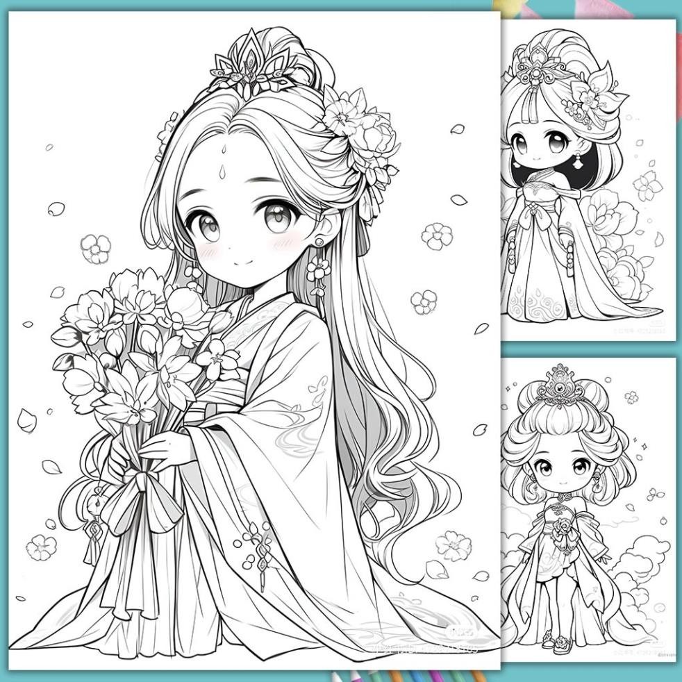 Ancient Chibi Coloring Painting - Set Of 50 Pictures - Beautiful Thick ...