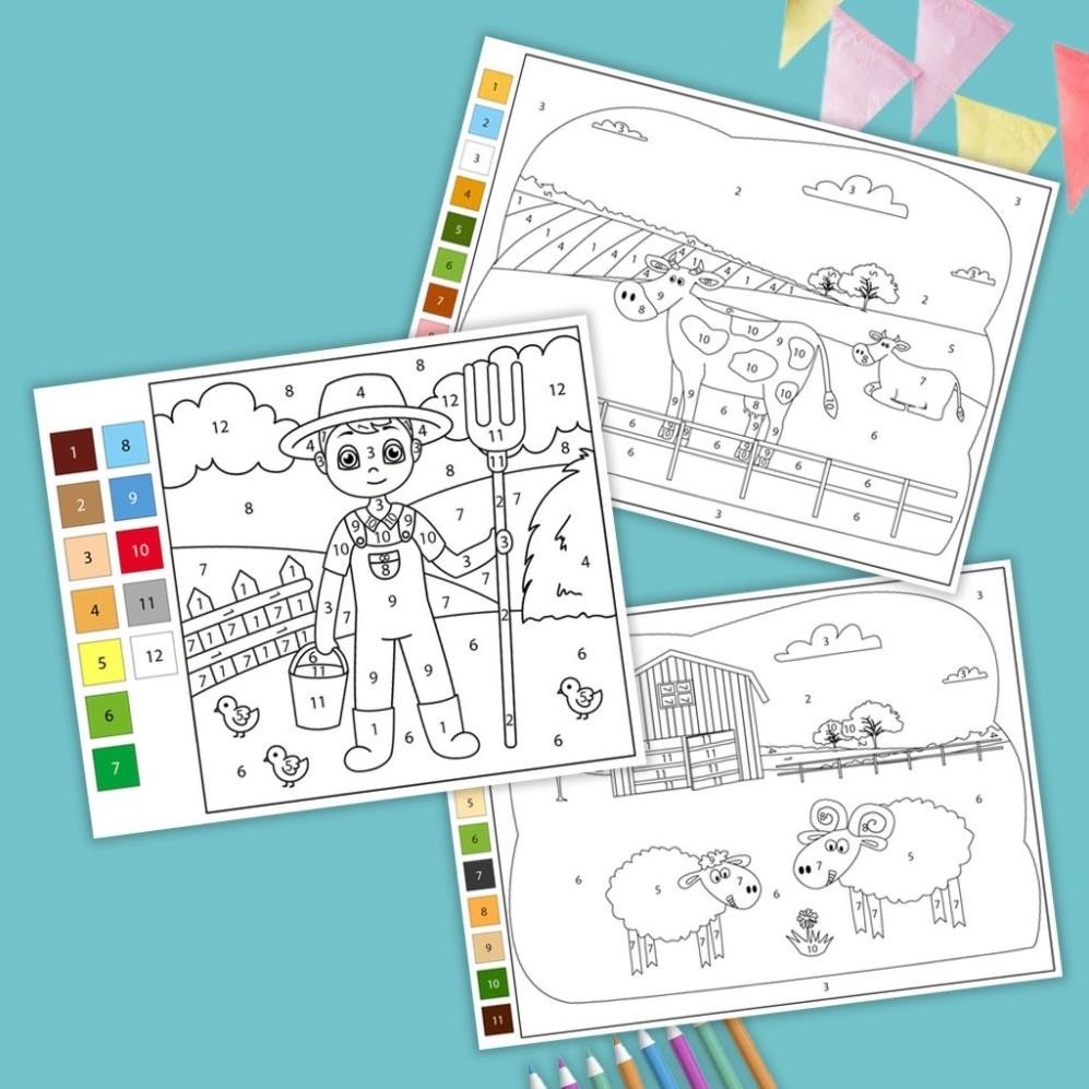 Digital Coloring, Coloring By Farm / Farm Theme Number Size A4, A5. Set ...