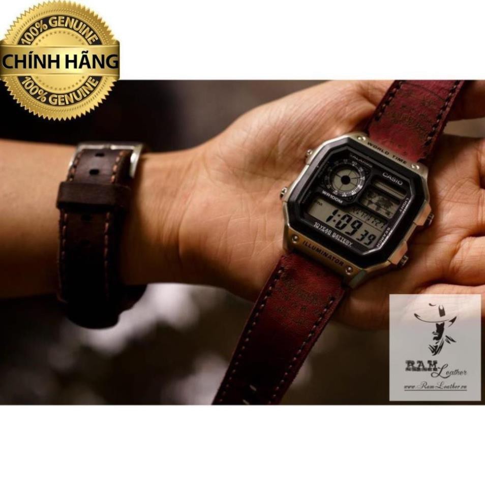 (BUY 1 GET 5) WATCH STRAP CASIO AE1200/SEIKO5 RED BURGUNDY GENUINE COW ...