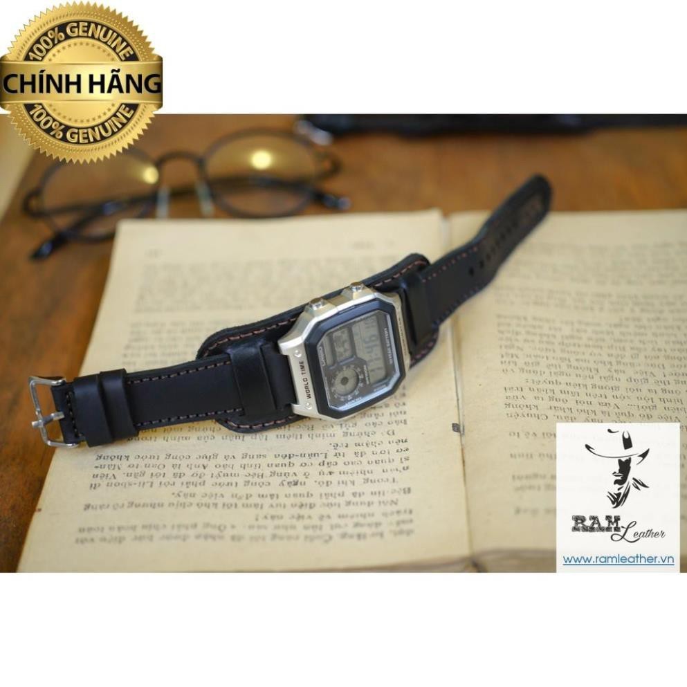 Casio AE1200 GERMAN STYLE BLACK COW LEATHER STRAP - R.A.M BUNDSTRAP B1 ...