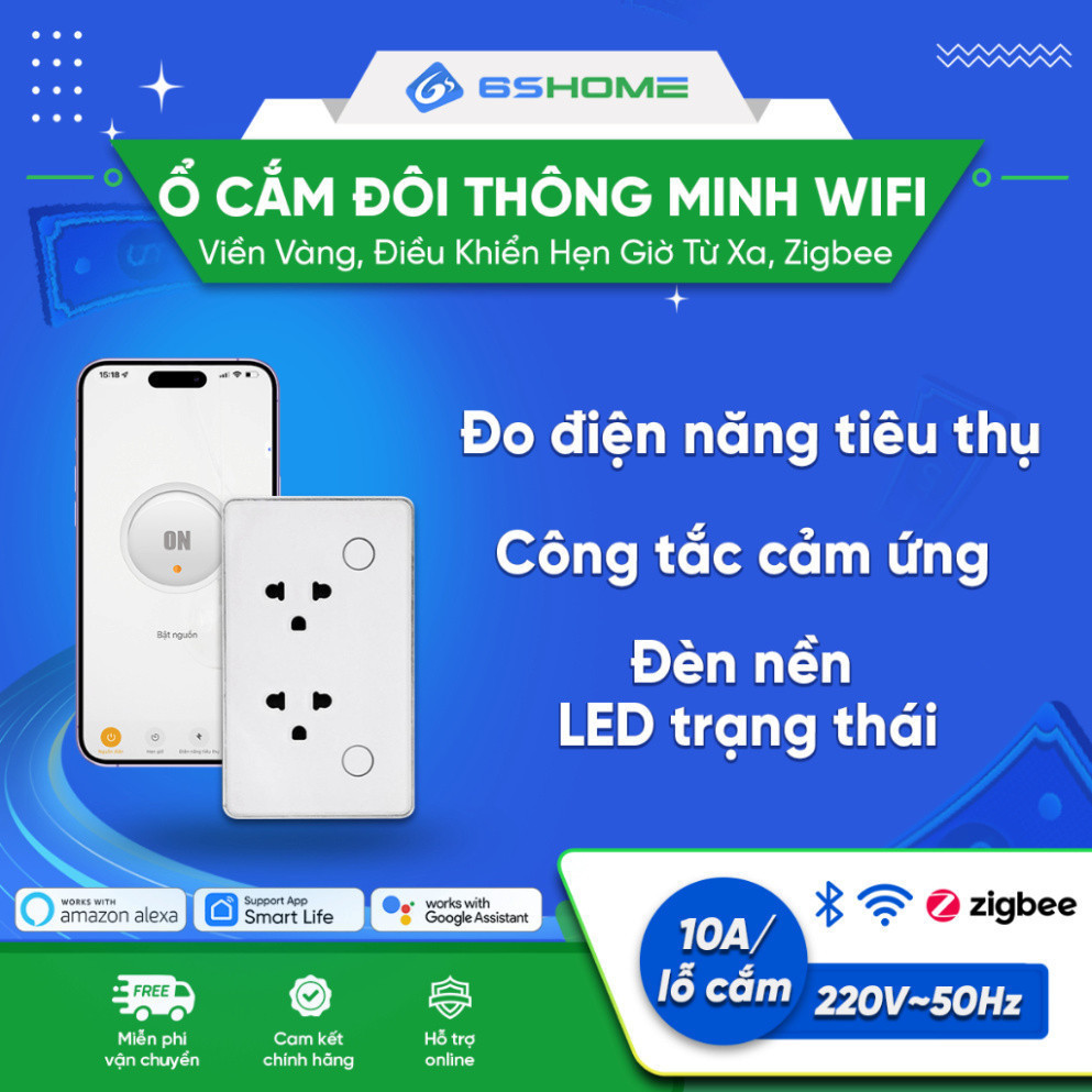 Zigbee Double Smart Power Socket Gold Border Tuya Rectangular Wall Remote Control 10A 6SSMmart ...