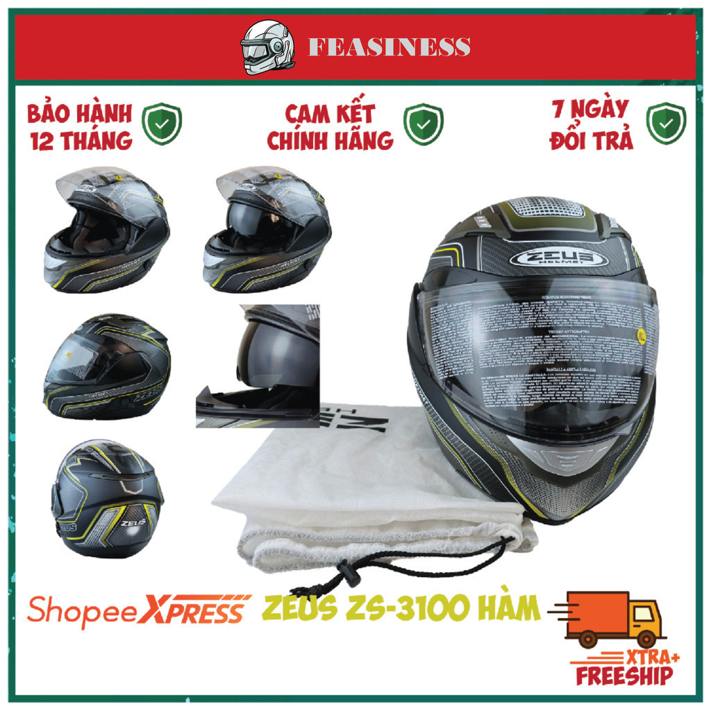 Zeus ZS-3100 YY5 Premium Fullface Helmet/Matte Black - GENUINE Yellow ...