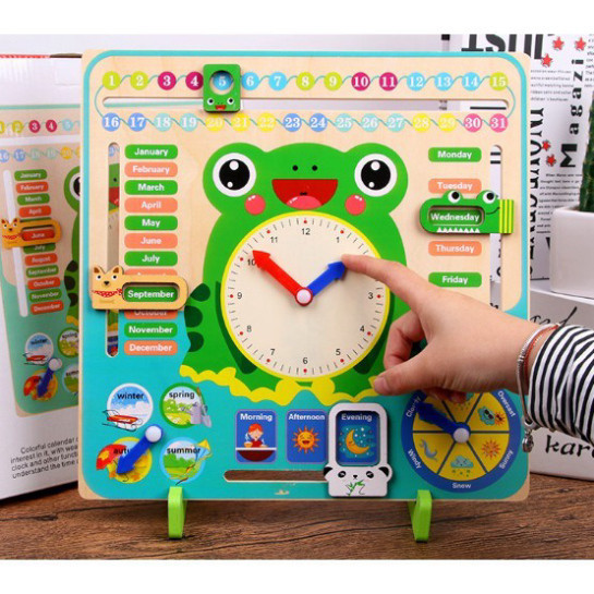 Multifunctional Wooden Frog Clock Toy Set for Children to Learn Time ...